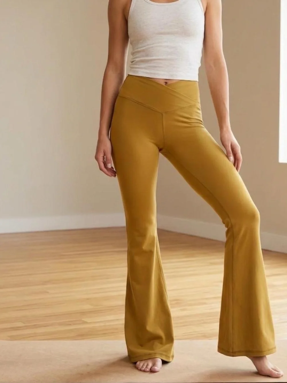 aerie | Pants & Jumpsuits | Aerie Gold Crossover Flare Leggings | Poshmark